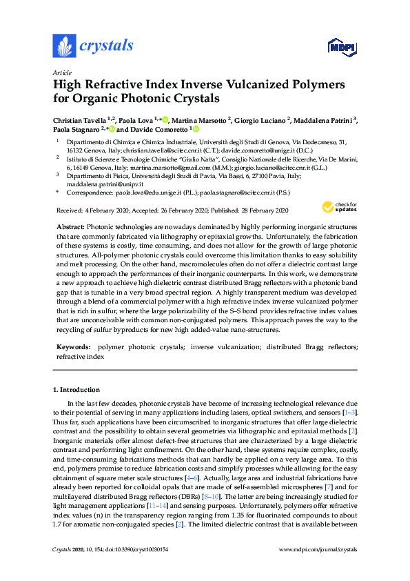 (PDF) High Refractive Index Inverse Vulcanized Polymers for Organic ...