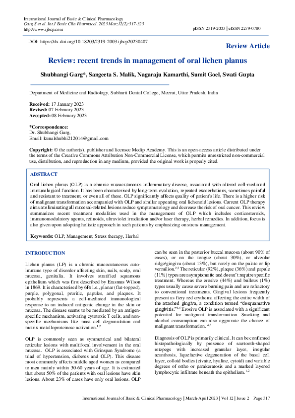 (PDF) Review: recent trends in management of oral lichen planus