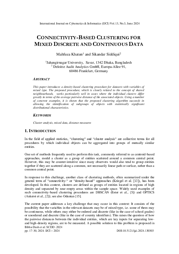 Pdf Connectivity Based Clustering For Mixed Discrete And Continuous Data