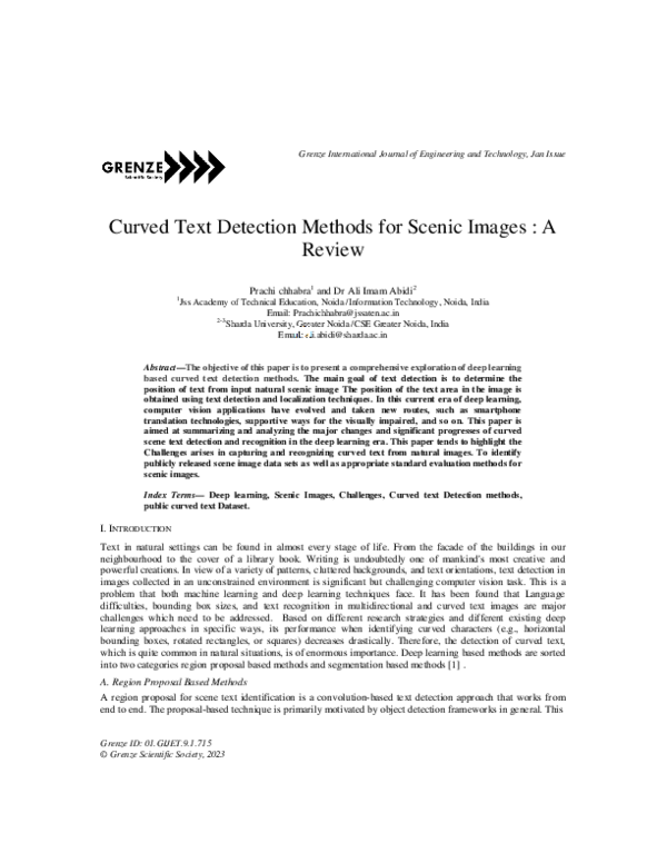 (PDF) Curved Text Detection Methods for Scenic Images : A Review