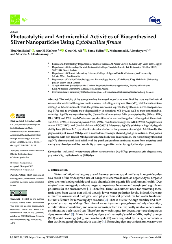 (PDF) Photocatalytic and Antimicrobial Activities of Biosynthesized Silver Nanoparticles Using ...