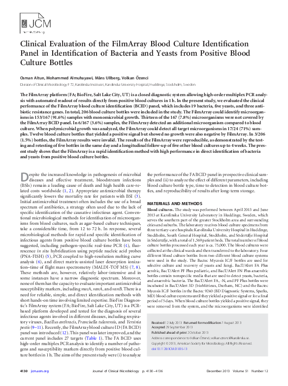 (PDF) Clinical Evaluation of the FilmArray Blood Culture Identification ...
