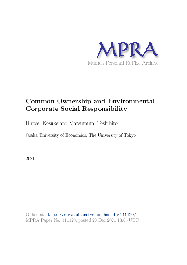 (PDF) Common ownership and environmental Corporate Social Responsibility