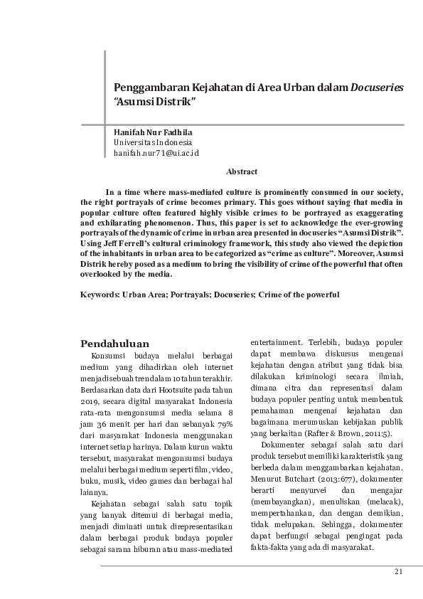 (PDF) Penggambaran Kejahatan di Area Urban dalam Docuseries “Asumsi ...
