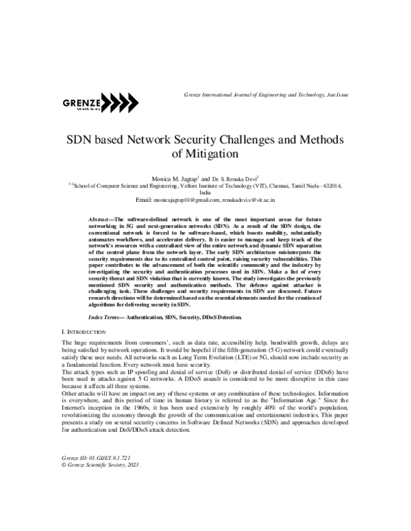 (PDF) SDN based Network Security Challenges and Methods of Mitigation | Grenze International ...