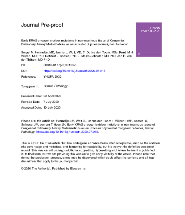 (PDF) Early KRAS oncogenic driver mutations in nonmucinous tissue of ...