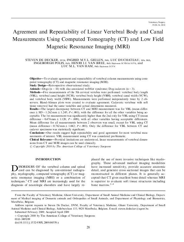 (PDF) Agreement and Repeatability of Linear Vertebral Body and Canal ...