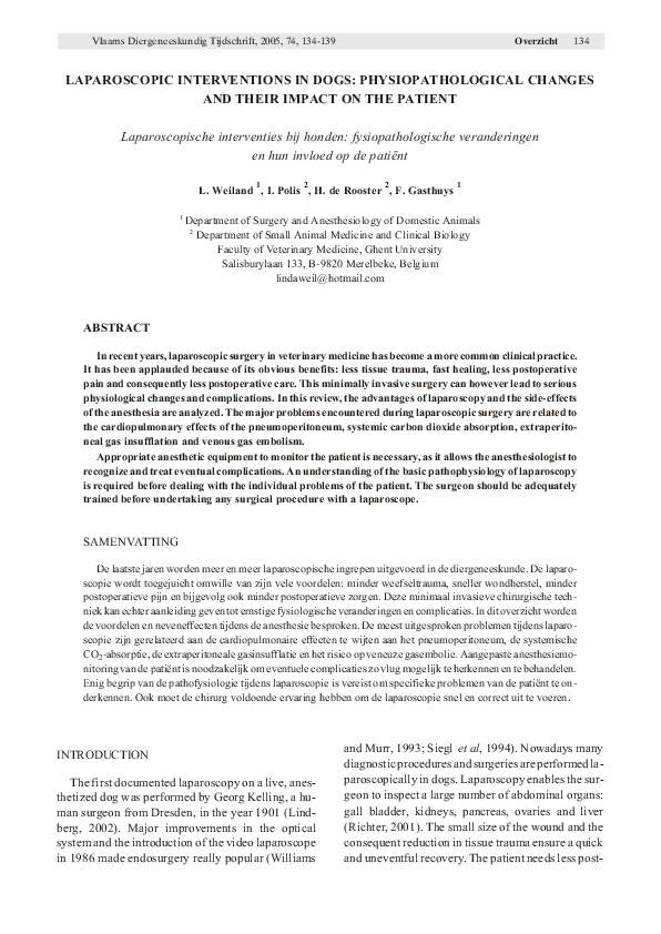 (PDF) Laparoscopic interventions in dogs: Physiopathological changes ...