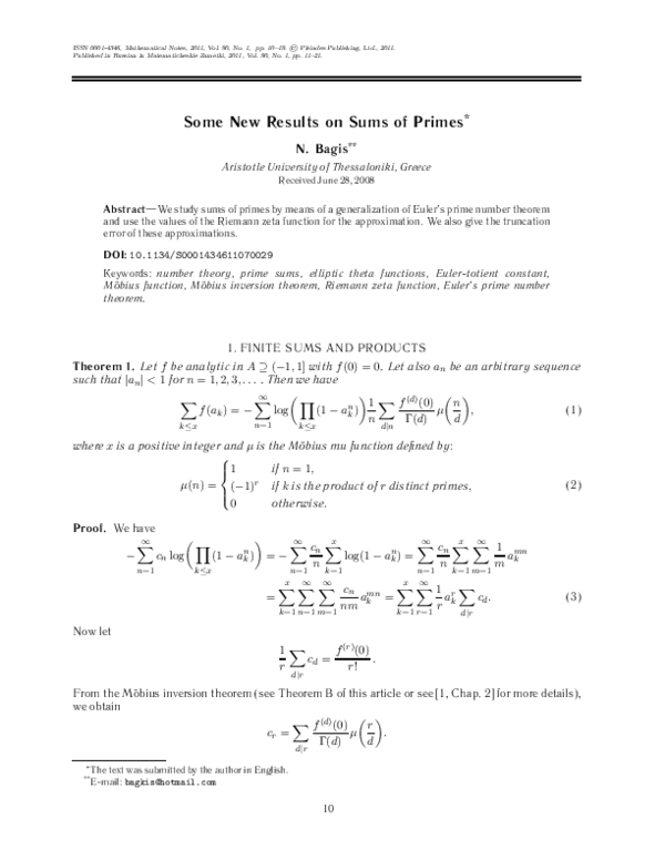 (PDF) Some new results on sums of primes