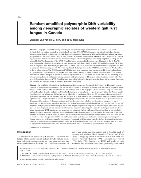 (PDF) Random amplified polymorphic DNA variability among geographic ...