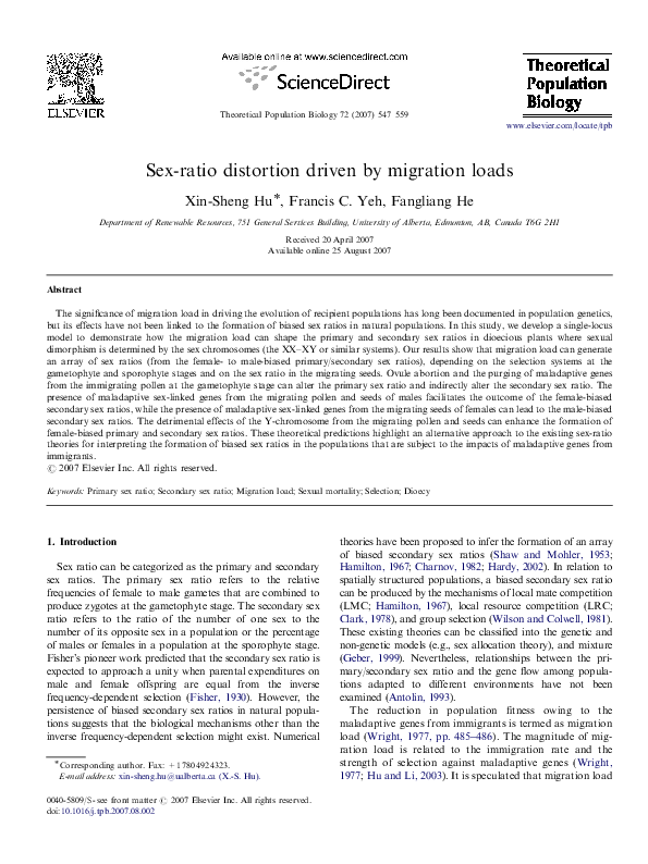 Pdf Sex Ratio Distortion Driven By Migration Loads