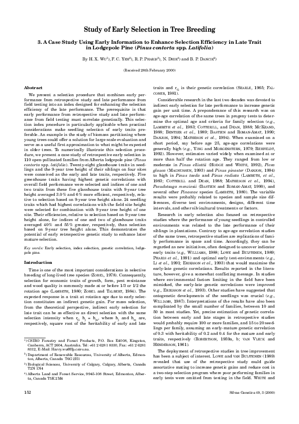 (PDF) Study of early selection in tree breeding. 3. A case study using ...