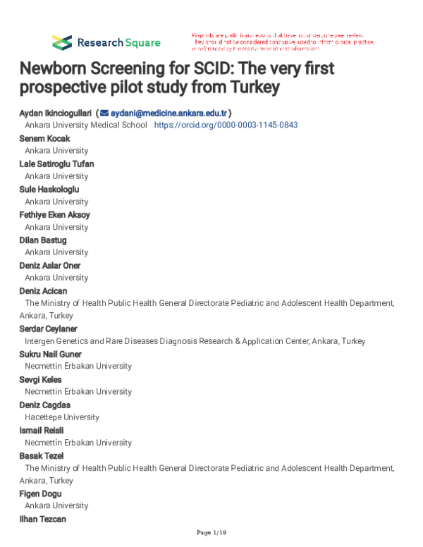 (PDF) Newborn Screening for SCID: The very first prospective pilot ...