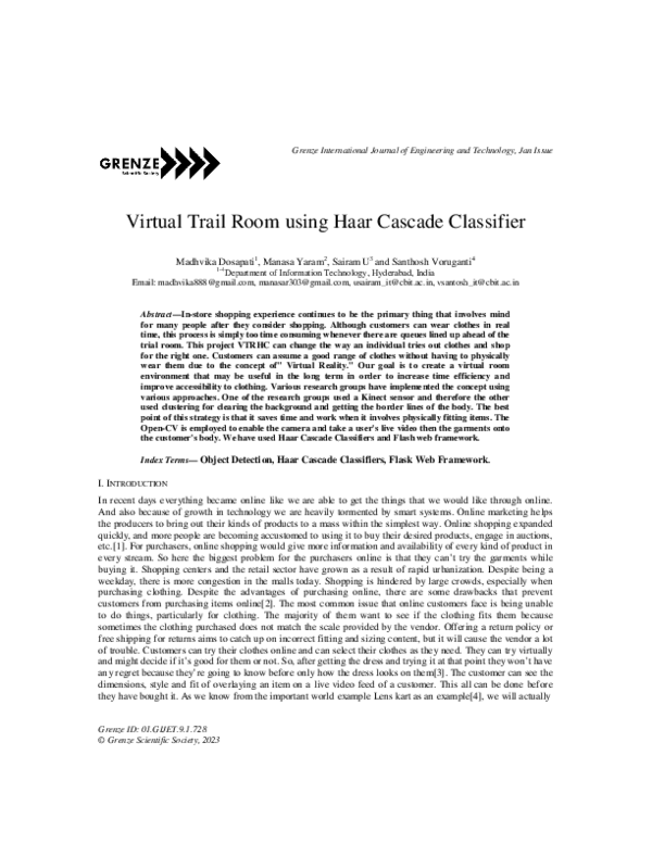 (PDF) Virtual Trail Room using Haar Cascade Classifier