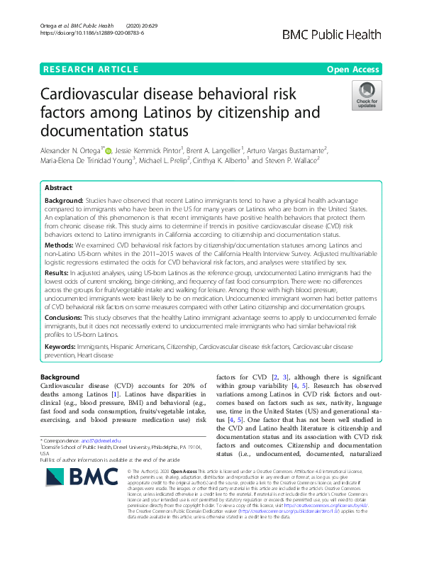 (PDF) Cardiovascular disease behavioral risk factors among Latinos by citizenship and ...