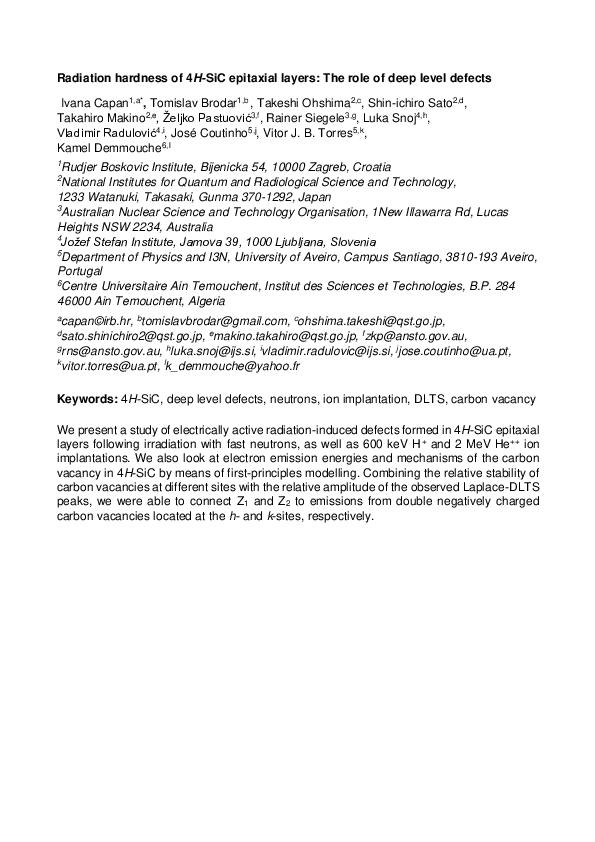 (PDF) Deep Level Defects in 4H-SiC Epitaxial Layers | coutinho jose ...