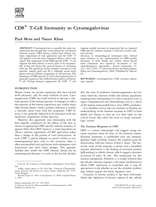 (PDF) CD8+ T-cell immunity to cytomegalovirus