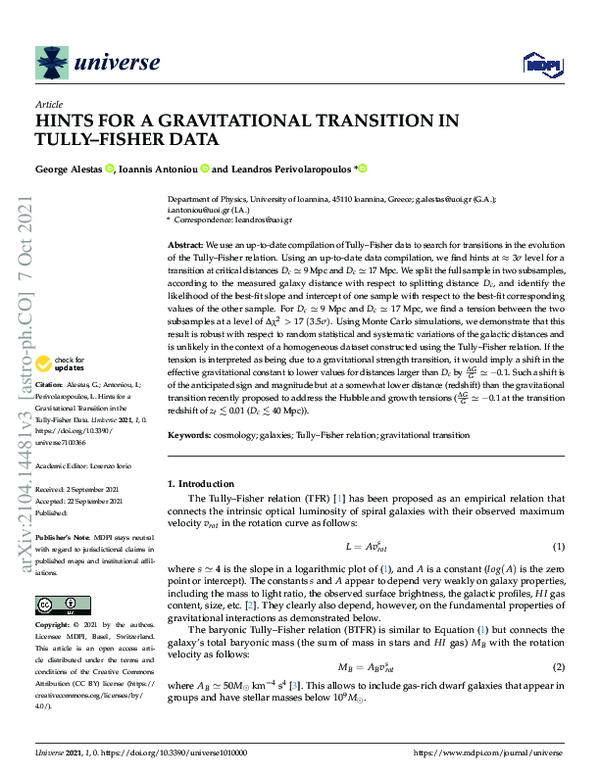 (PDF) Hints for a gravitational constant transition in Tully-Fisher data
