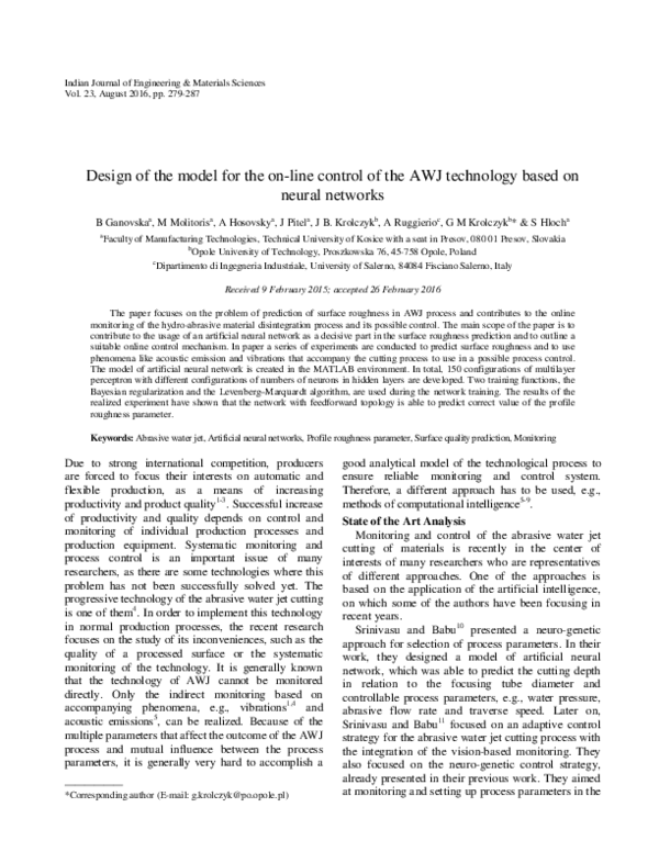 (PDF) Design of the Model for the On-line Control of the AWJ Technology ...
