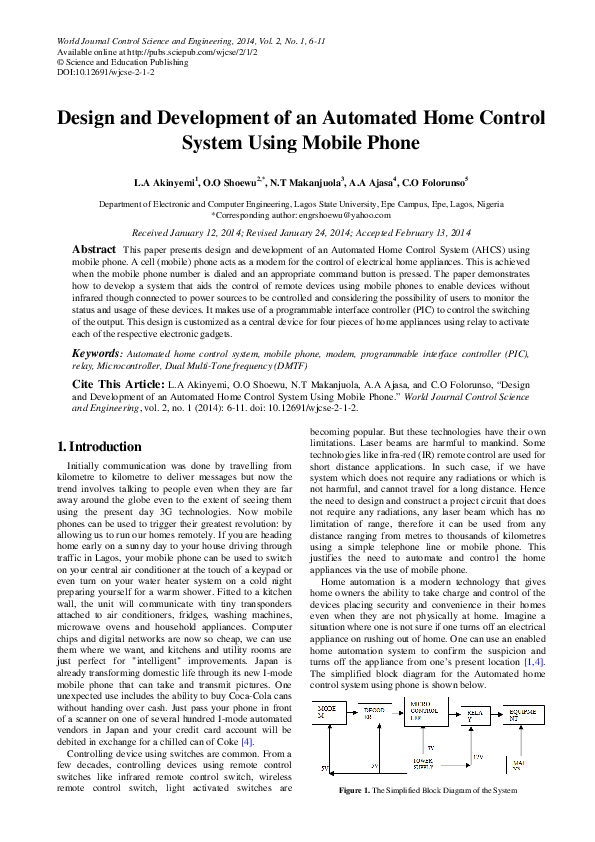(PDF) Design and Development of an Automated Home Control System Using Mobile Phone
