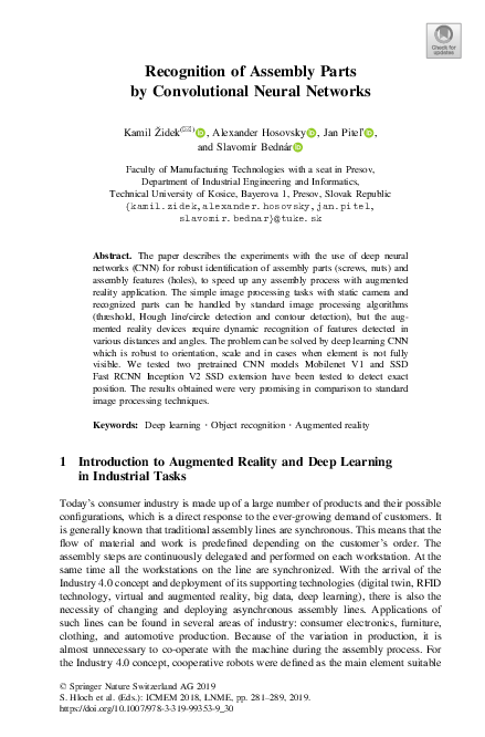 (PDF) Recognition of Assembly Parts by Convolutional Neural Networks
