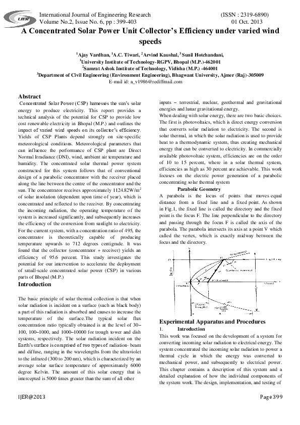 (PDF) A Concentrated Solar Power Unit Collector's Efficiency under ...
