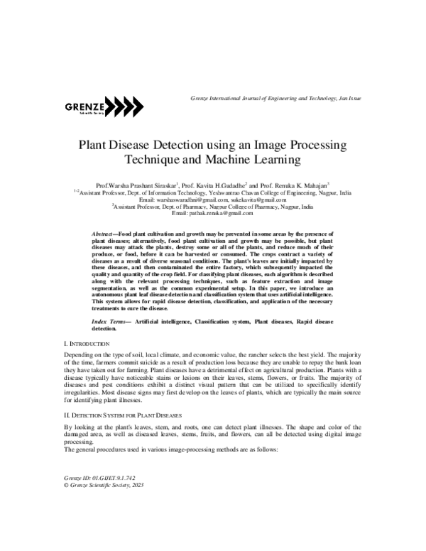 (PDF) Plant Disease Detection using an Image Processing Technique and Machine Learning
