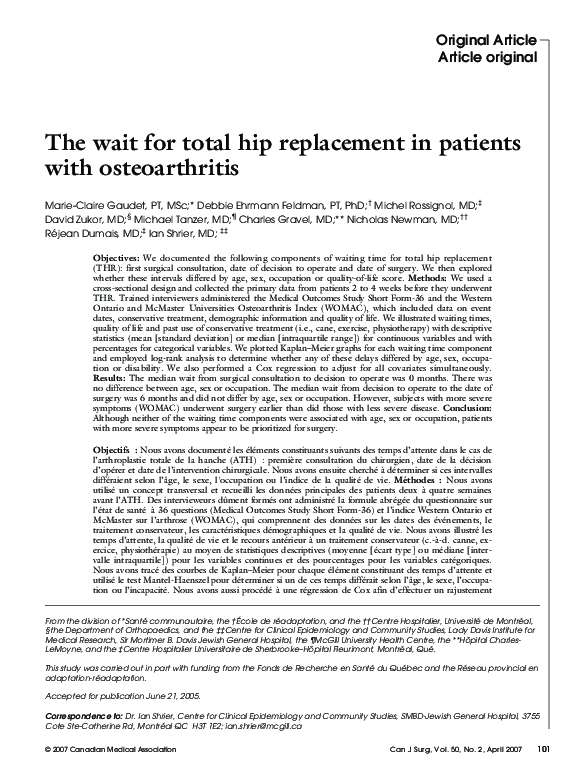 (PDF) The wait for total hip replacement in patients with osteoarthritis