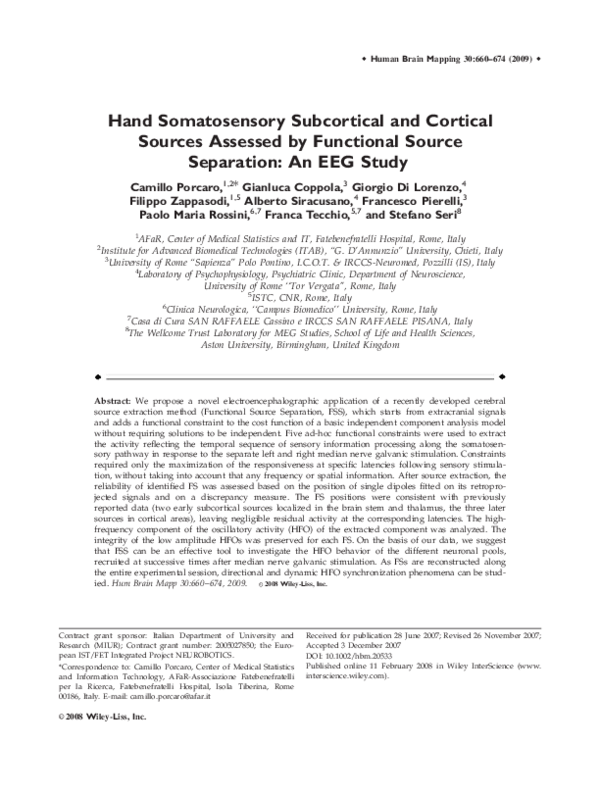 (PDF) Hand somatosensory subcortical and cortical sources assessed by functional source ...