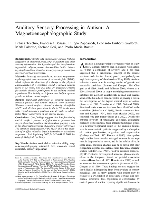(PDF) Auditory sensory processing in autism: a magnetoencephalographic ...
