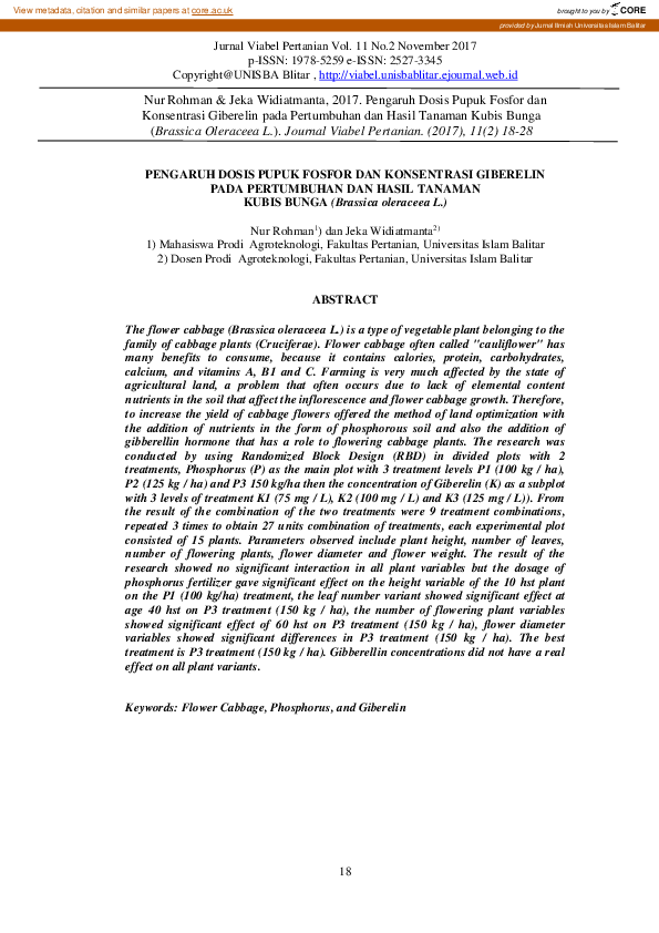(PDF) PENGARUH DOSIS PUPUK FOSFOR DAN KONSENTRASI GIBERELIN PADA PERTUMBUHAN DAN HASIL TANAMAN ...