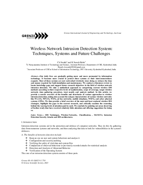 Pdf Wireless Network Intrusion Detection System Techniques Systems