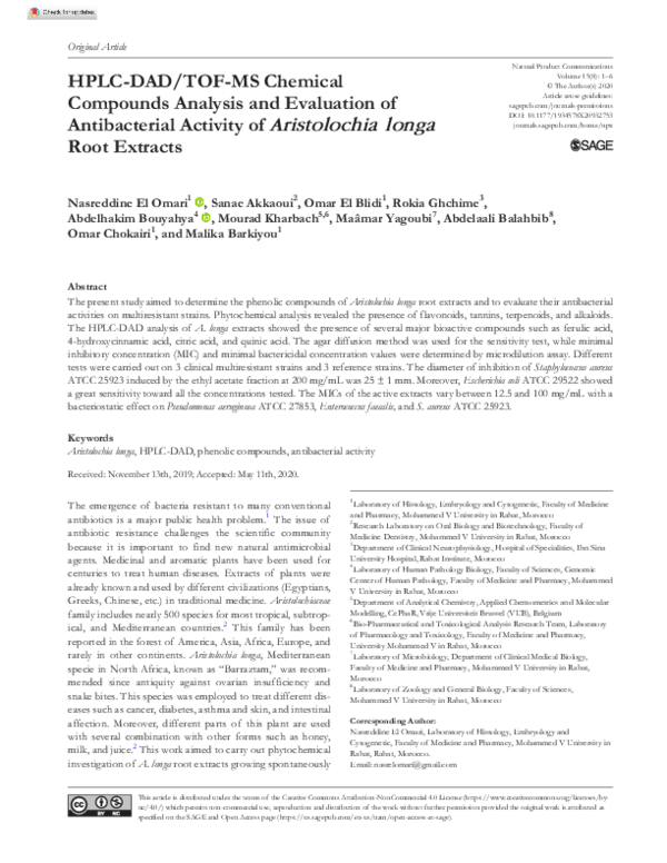 (PDF) HPLC-DAD/TOF-MS Chemical Compounds Analysis and Evaluation of Antibacterial Activity of ...