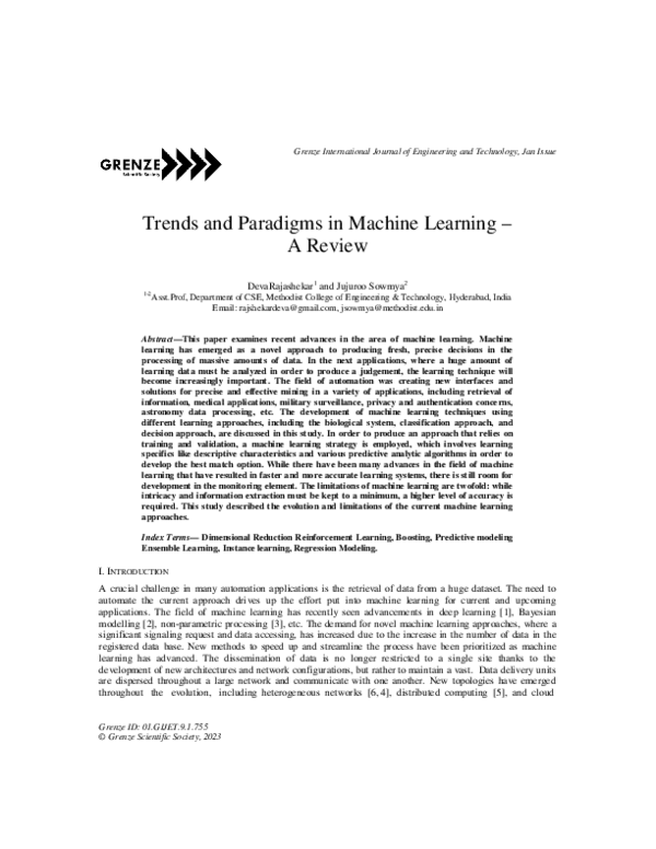 (PDF) Trends and Paradigms in Machine Learning – A Review