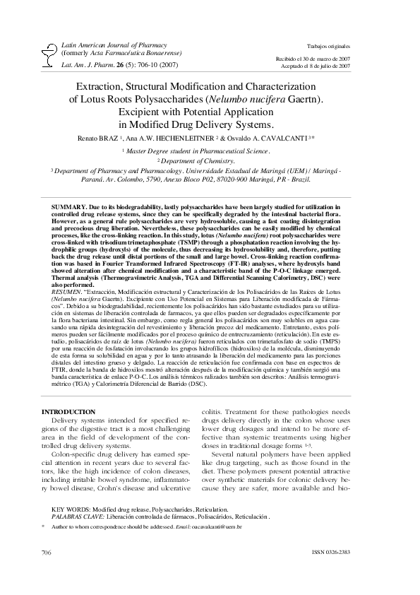 (PDF) Extraction, Structural Modification and Characterization of Lotus ...