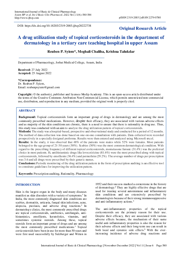 (PDF) A drug utilization study of topical corticosteroids in the department of dermatology in a ...