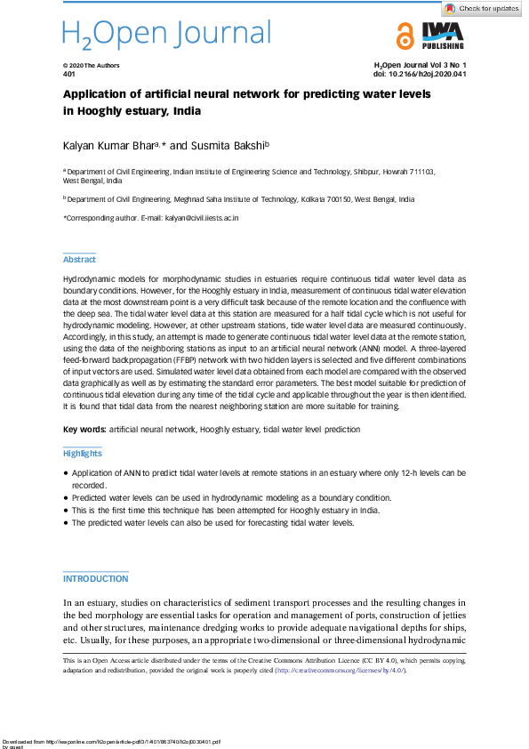 (PDF) Application of artificial neural network for predicting water levels in Hooghly estuary ...