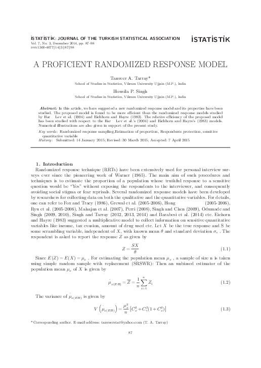 (PDF) A Proficient Randomized Response Model