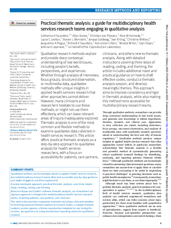 (PDF) Practical thematic analysis: a guide for multidisciplinary health ...