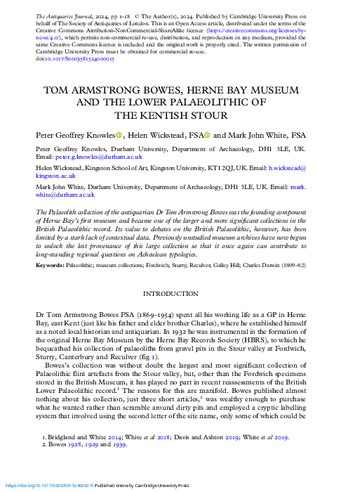 (PDF) TOM ARMSTRONG BOWES, HERNE BAY MUSEUM AND THE LOWER PALAEOLITHIC ...