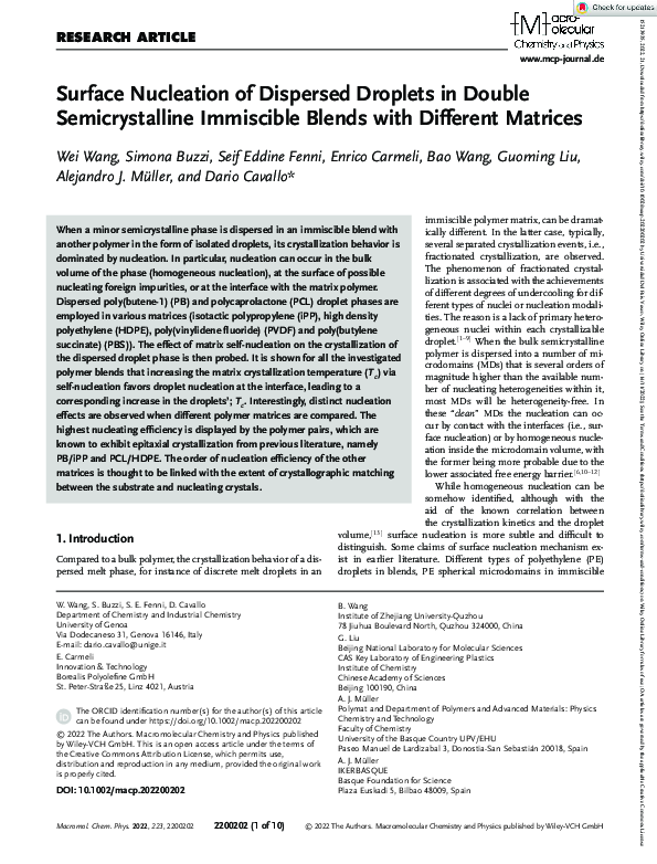 (PDF) Nucleation of Droplets in Semicrystalline Polymer Blends