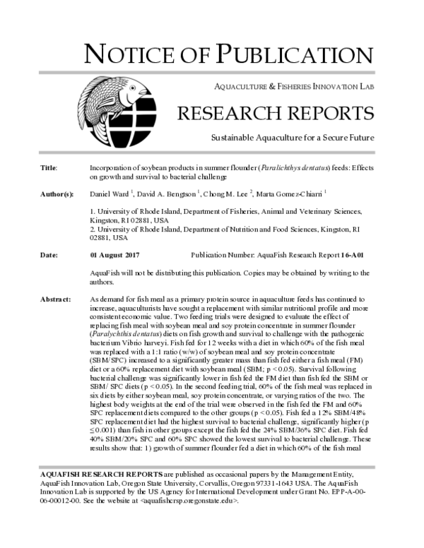 (PDF) Incorporation of soybean products in summer flounder ...