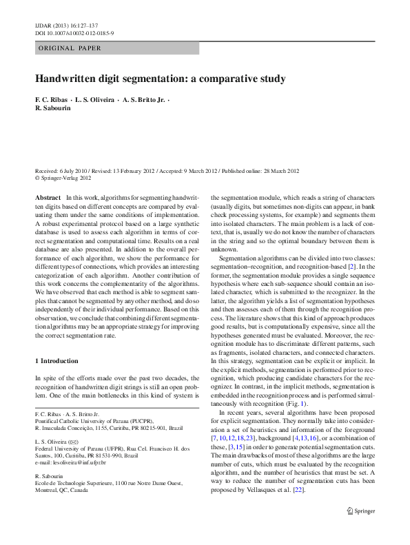 (PDF) Handwritten digit segmentation: a comparative study