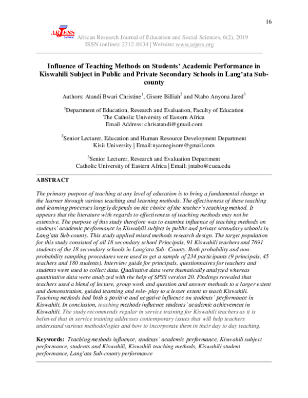 (PDF) Factors Influencing Students’ Academic Performance: The Case of ...