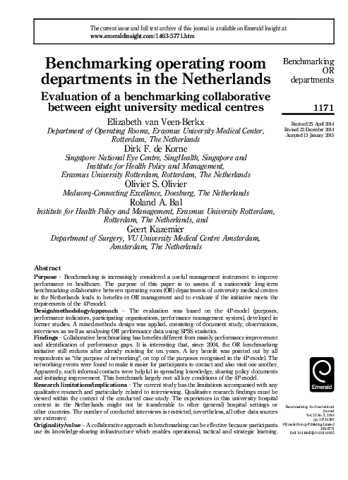 (PDF) Benchmarking operating room departments in the Netherlands