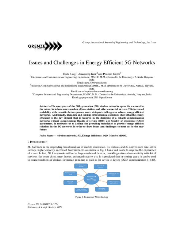 (PDF) Issues and Challenges in Energy Efficient 5G Networks