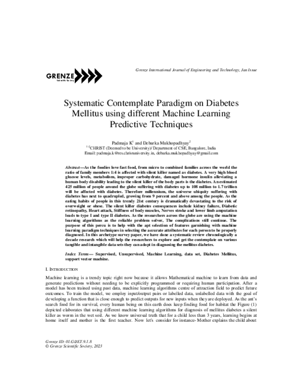 (PDF) Systematic Contemplate Paradigm on Diabetes Mellitus using ...