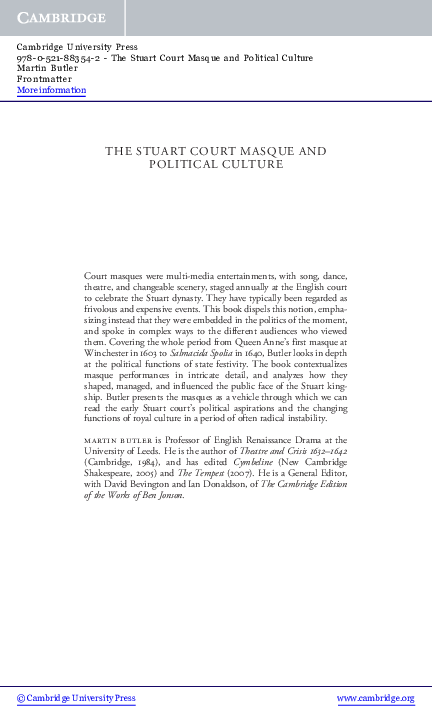 (PDF) The Stuart court masque and political culture