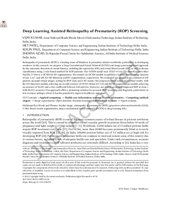 (PDF) Deep Learning Assisted Retinopathy of Prematurity (ROP) Screening