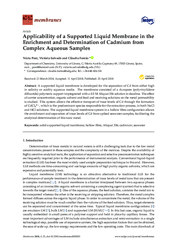 (PDF) Applicability of a Supported Liquid Membrane in the Enrichment ...